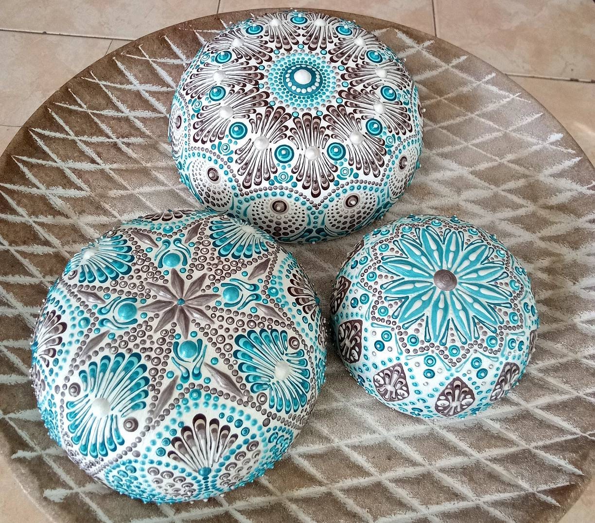 Set of 3, Hand Painted Mandala Stones, Mandala Dot Art, Painted Stones ...