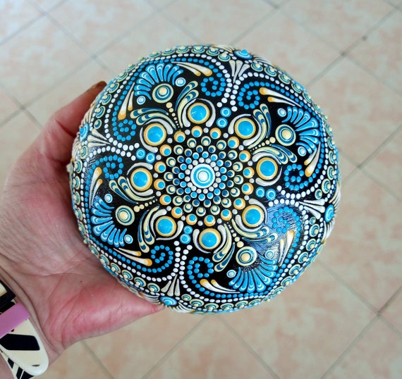 Acrylic Large Hand Painted Mandala Rock Painting Art & Collectibles ...