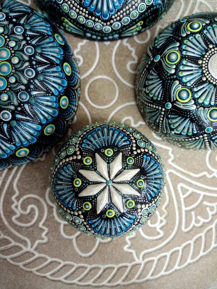 Set of 3, Mandala Stones, Hand Painted Mandala, Dot Mandala, Painted ...