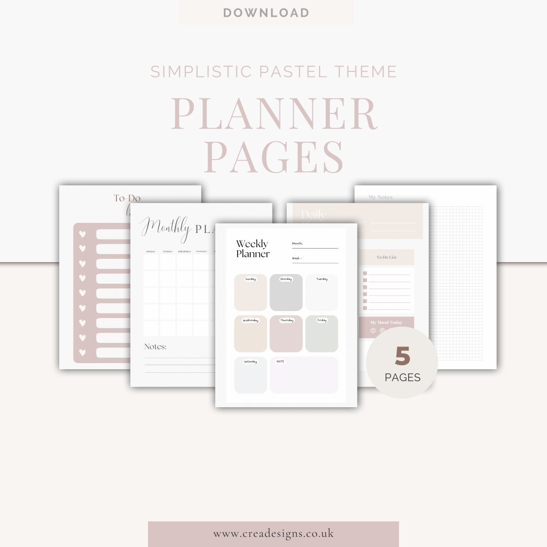Simplistic Pastel Themed Planner Pages, Printable Planner Pages ...