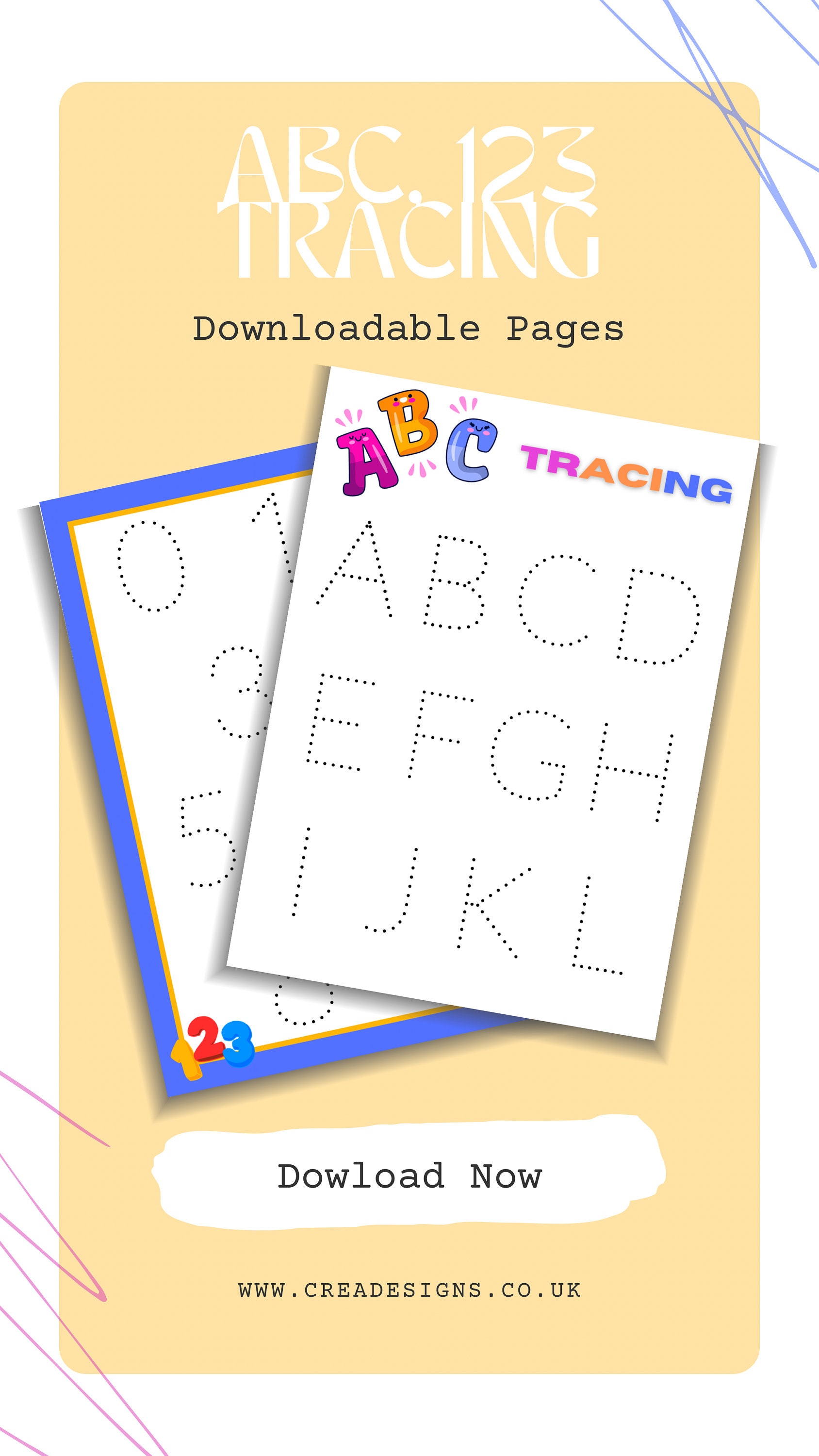 ABC 123 Tracing Pages Kids Learning Kids Fun Learn ABC Learning ABC Fun ...