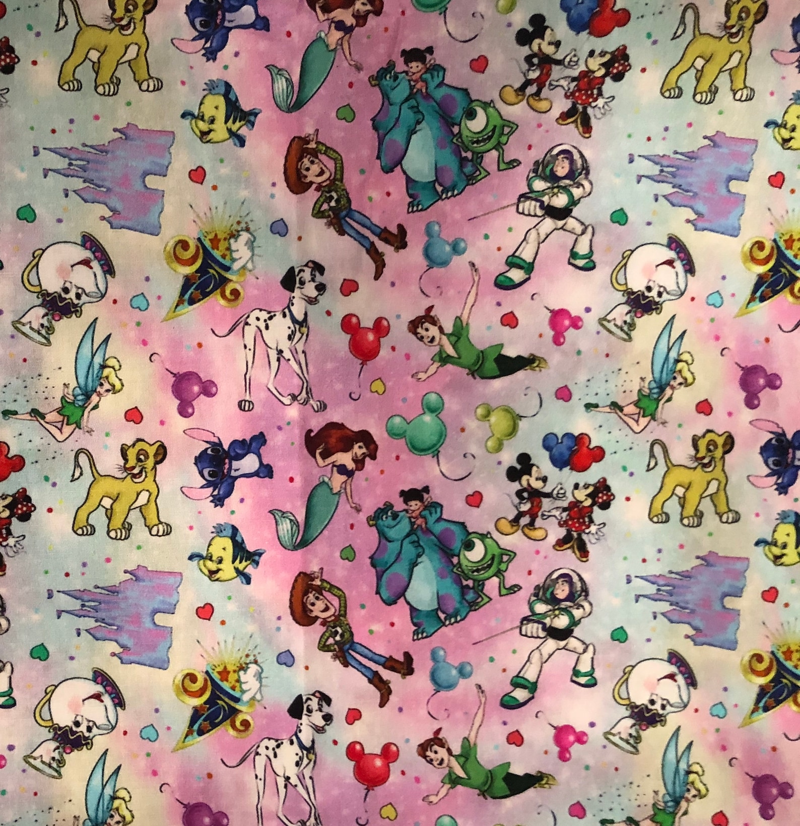 Disney Characters 100 Cotton Fabric 1yd Etsy