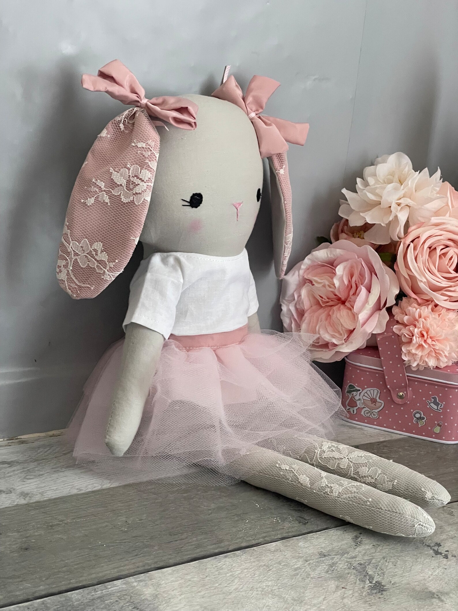 Handmade Linen Bunny Doll: Personalized Rag Doll With Tulle Skirt - Etsy