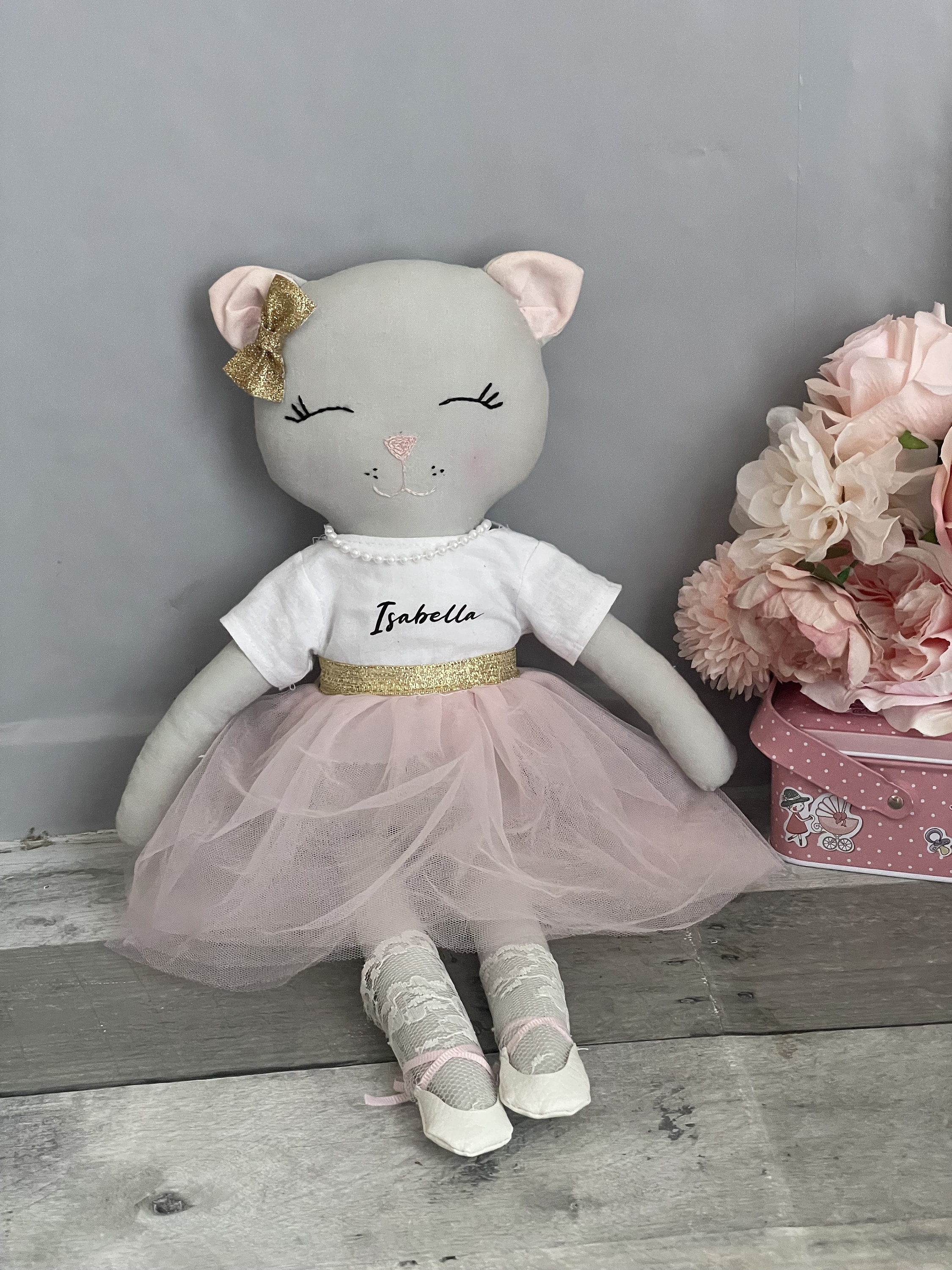 Cat Doll / Kitten Doll With Pink Scarf / Soft Stuffed Animal / - Etsy