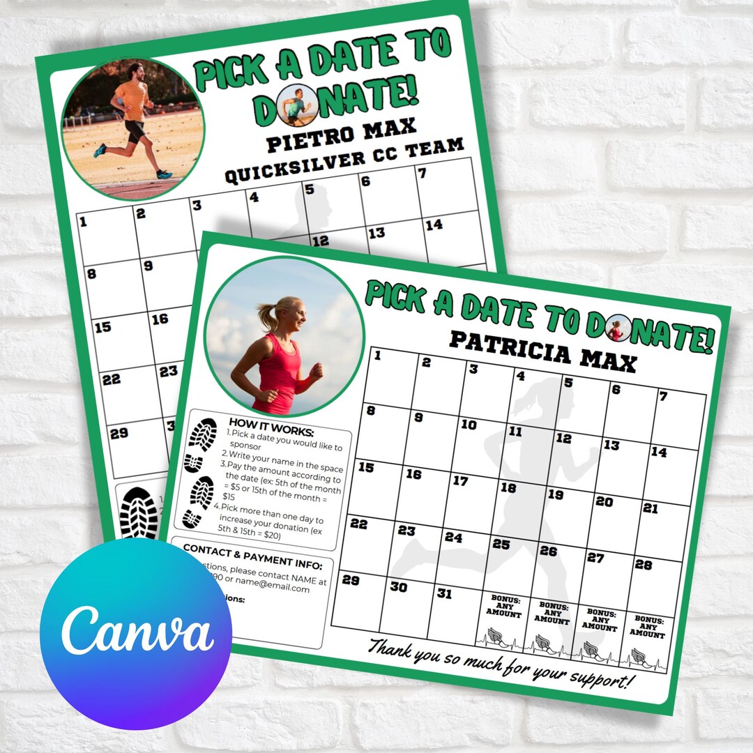 Editable Cross Country Calendar Fundraiser Template, Pick a Date to ...