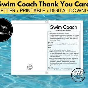 Swim Coach Thank You Card, Swim Coach Gift, Coach Appreciation Card ...