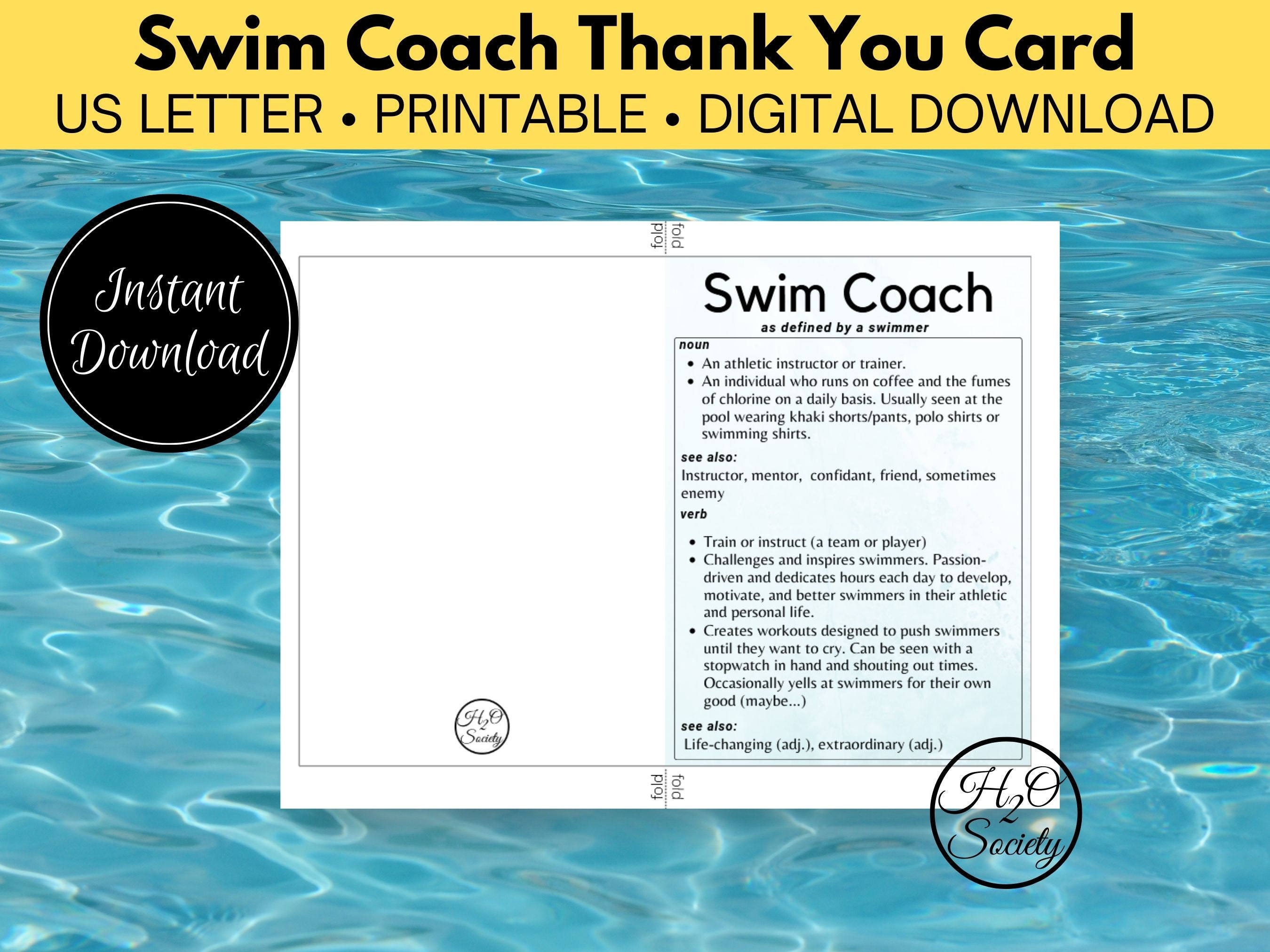 Swim Coach Thank You Card, Swim Coach Gift, Coach Appreciation Card ...
