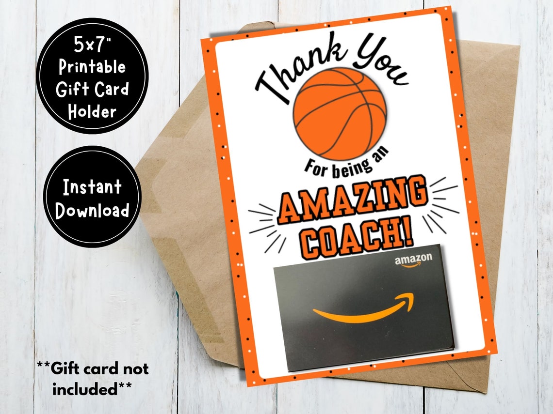 Basketball Coach Thank You Card, Gift Card Holder, Coach Appreciation ...