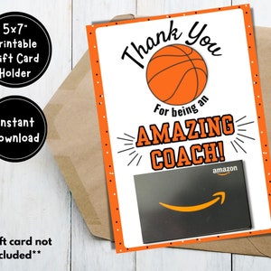 Basketball Coach Thank You Card, Gift Card Holder, Coach Appreciation ...
