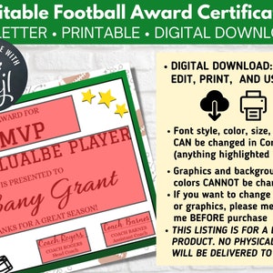 Editable Football Award Certificates, Award Ceremony Certificates, End ...