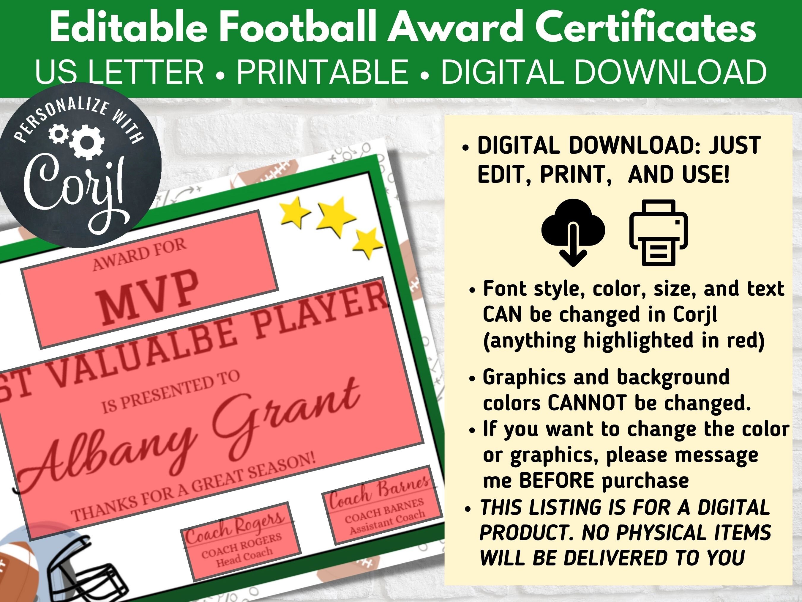 Editable Football Award Certificates, Award Ceremony Certificates, End ...
