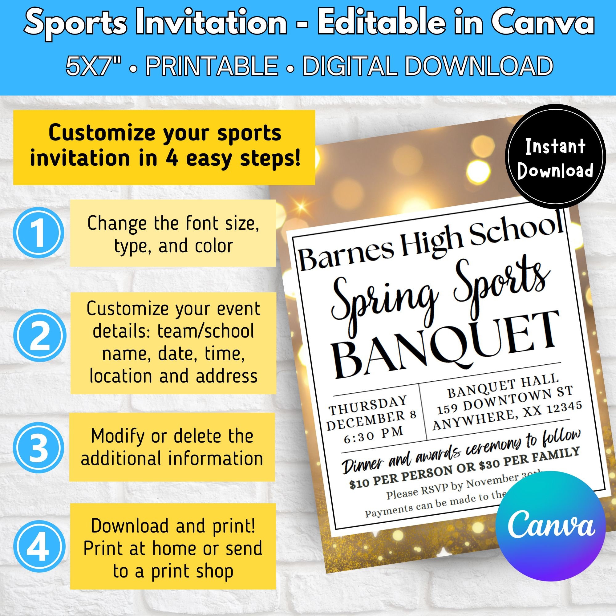 Editable Sports Banquet Invitation Template, All Sports, Team Party ...