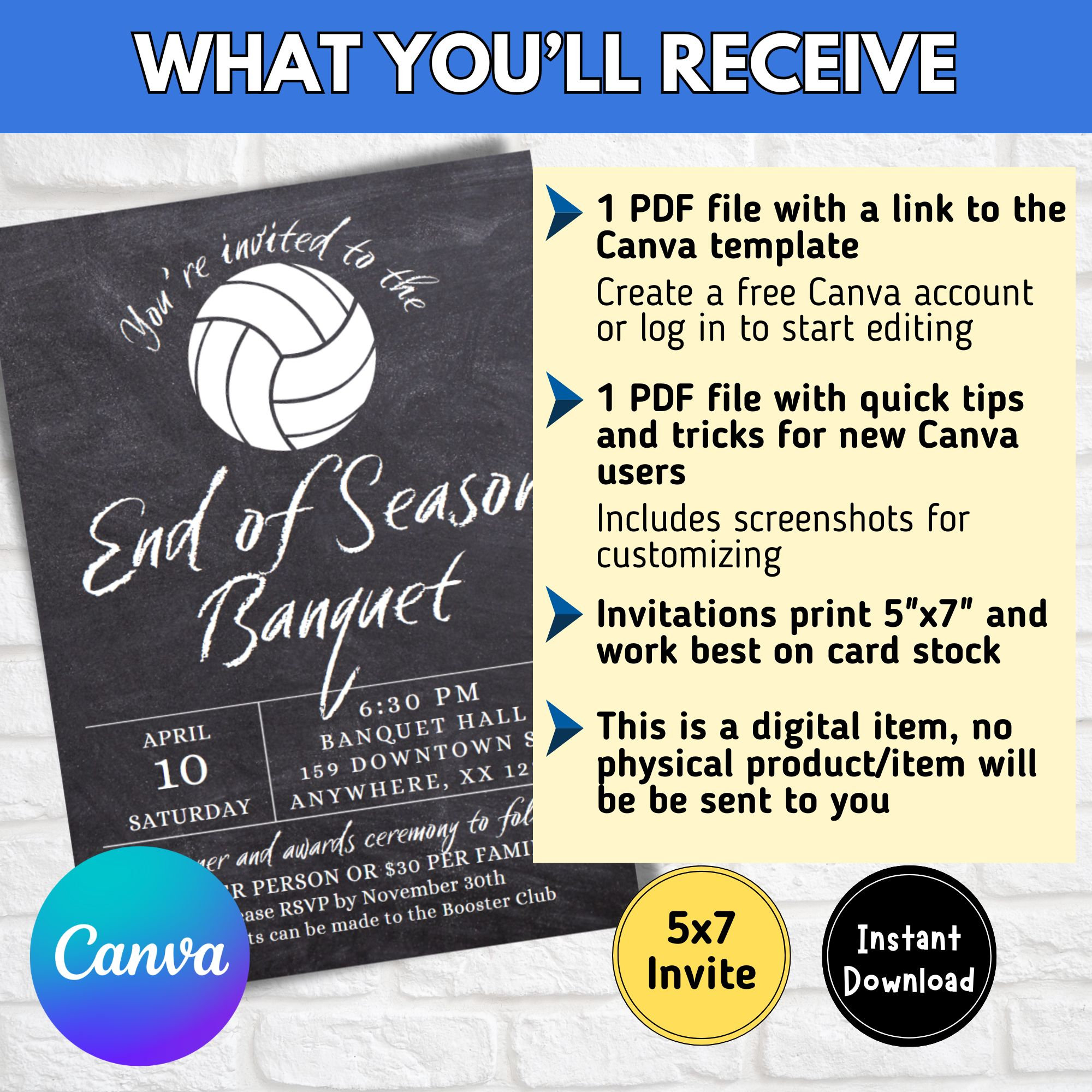 Printable Volleyball Team Banquet Invitation, Team Party, End of Season ...
