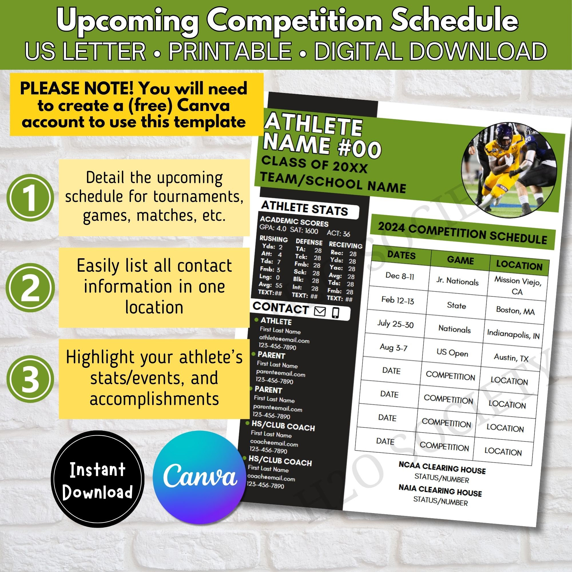 Football Player Profile, Athlete Profile Sheet, College Recruiting ...