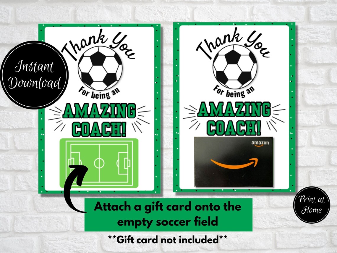 Soccer Coach Thank You Card, Gift Card Holder, Coach Appreciation ...