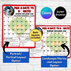 Editable Baseball Calendar Fundraiser Template, Pick a Date to Donate ...