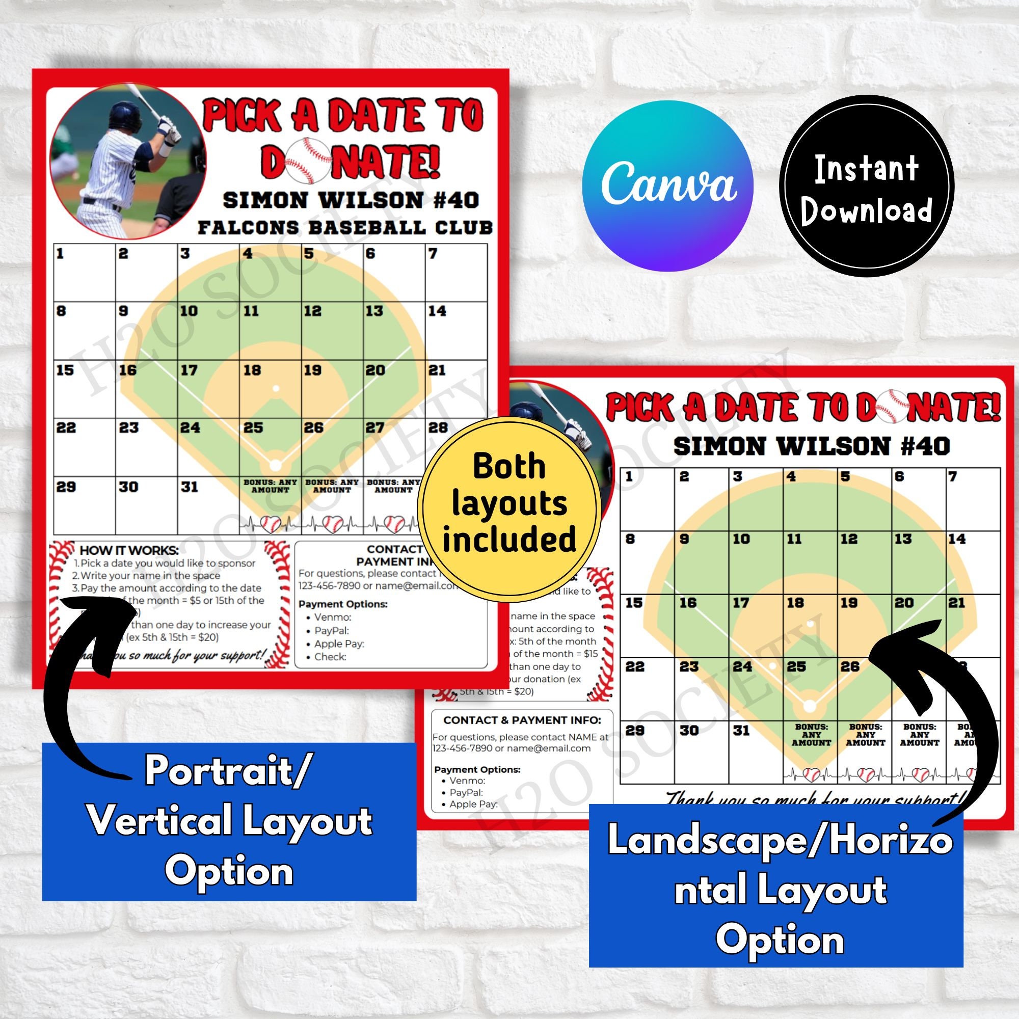 Editable Baseball Calendar Fundraiser Template, Pick a Date to Donate ...