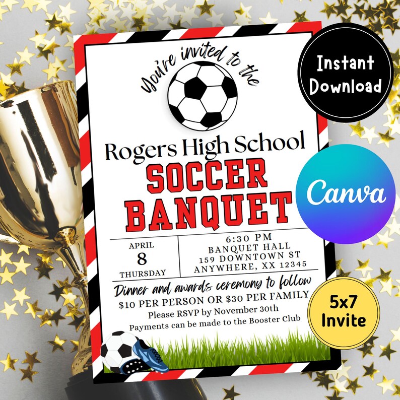 Editable Soccer Banquet Invitation Template, Team Party, End of Season ...