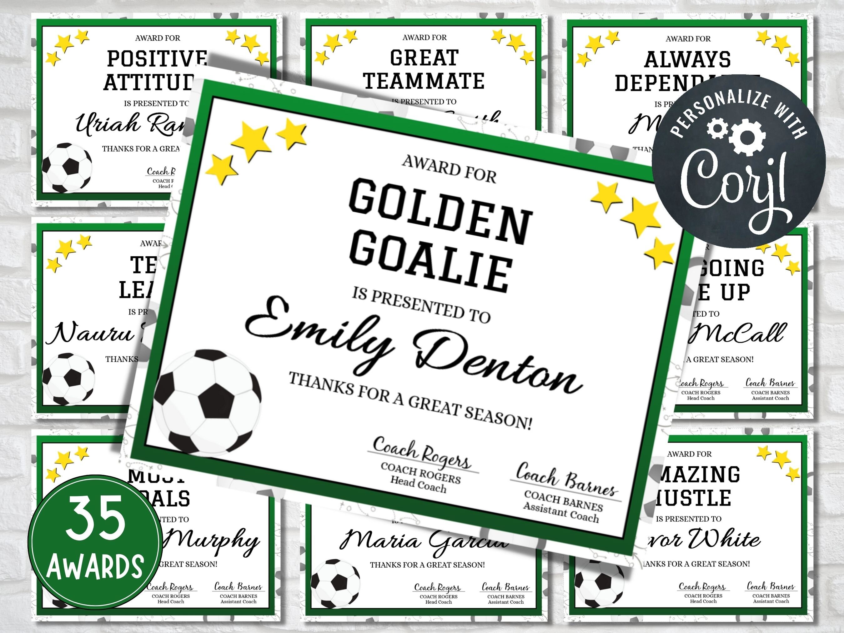 Editable Soccer Award Certificates, Award Ceremony Certificates, End of ...