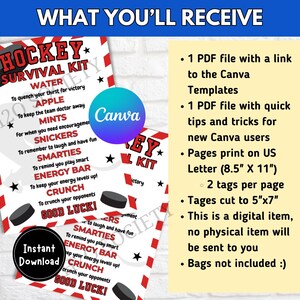 Editable Hockey Survival Kit Gift Tag, Gift Bag Printable, Hockey Gift ...