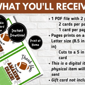 Football Coach Thank You Card, Gift Card Holder, Coach Appreciation ...