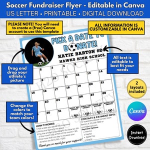 Editable Soccer Calendar Fundraiser Template, Pick a Date to Donate ...