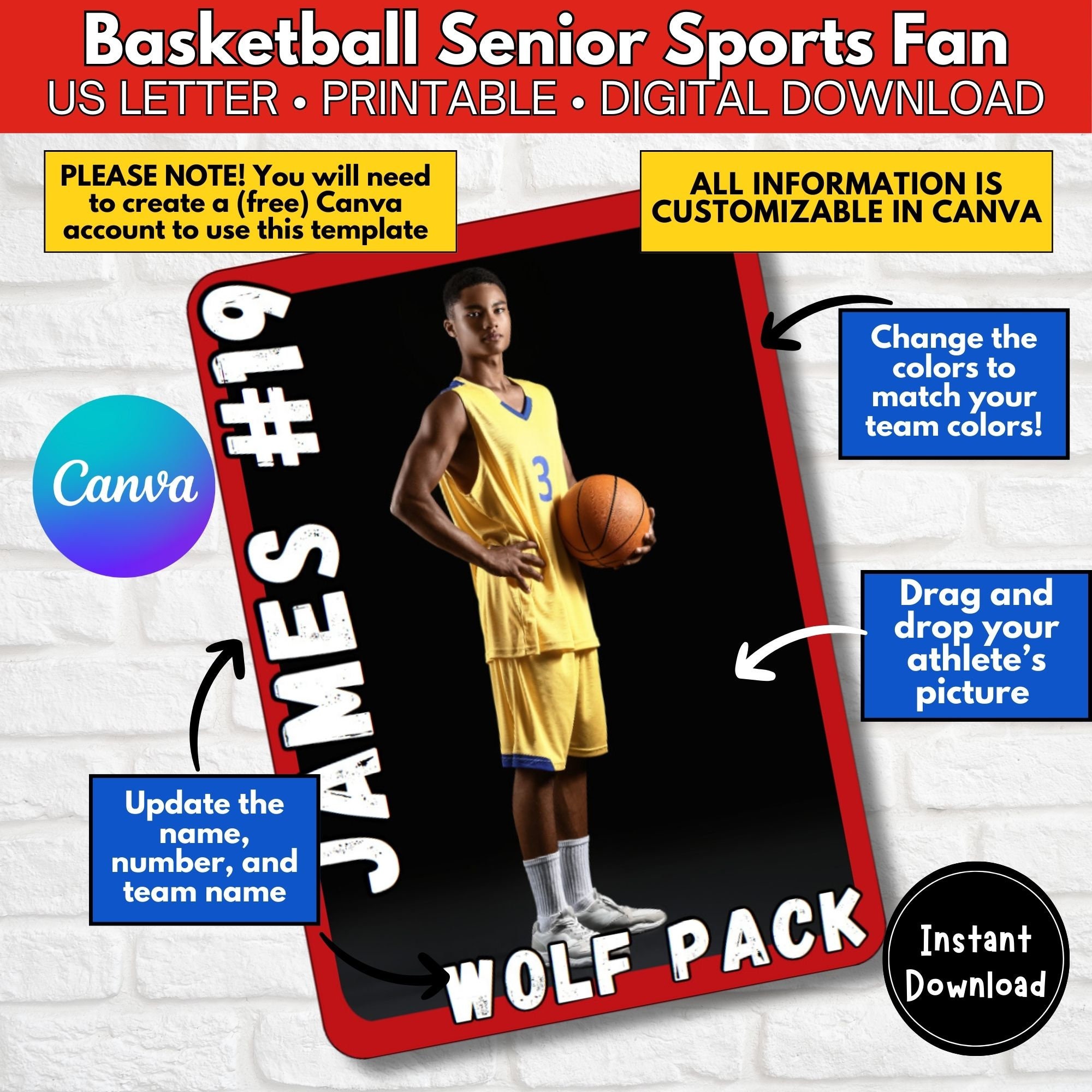 Editable Basketball Poster, Senior Fan, Basketball Gift, Senior Night ...