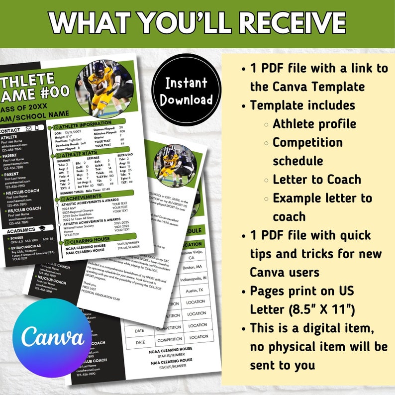 Football Player Profile, Athlete Profile Sheet, College Recruiting ...