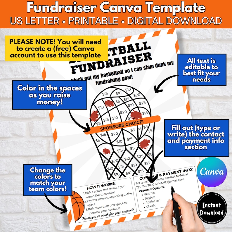 Basketball Fundraiser Template, Color My Basketball, Fundraiser Flyer ...