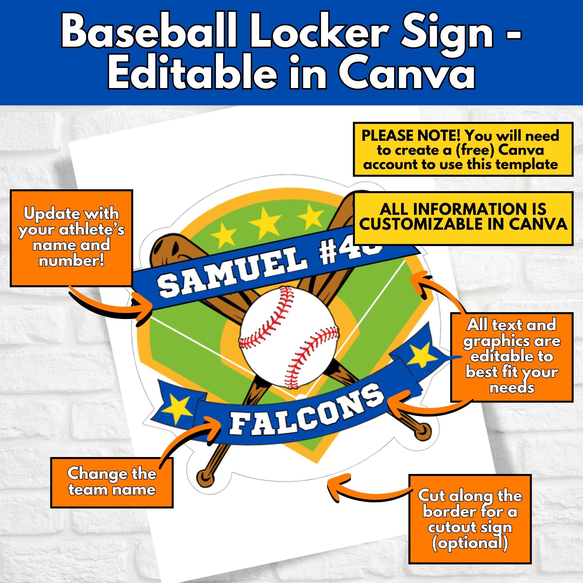 Baseball Door Sign, Canva Template, Locker Decoration, Baseball Tags ...