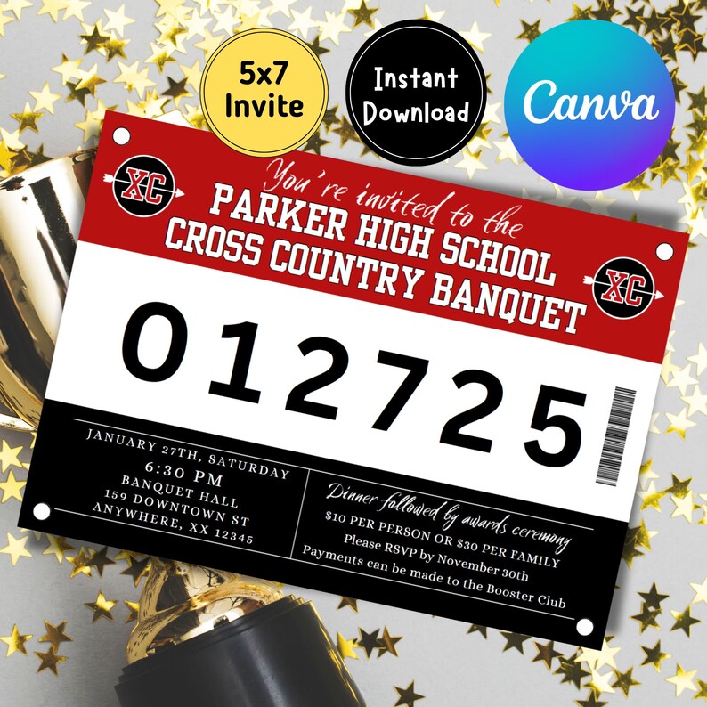 Printable Cross Country Team Banquet Invitation, Team Party, End of ...