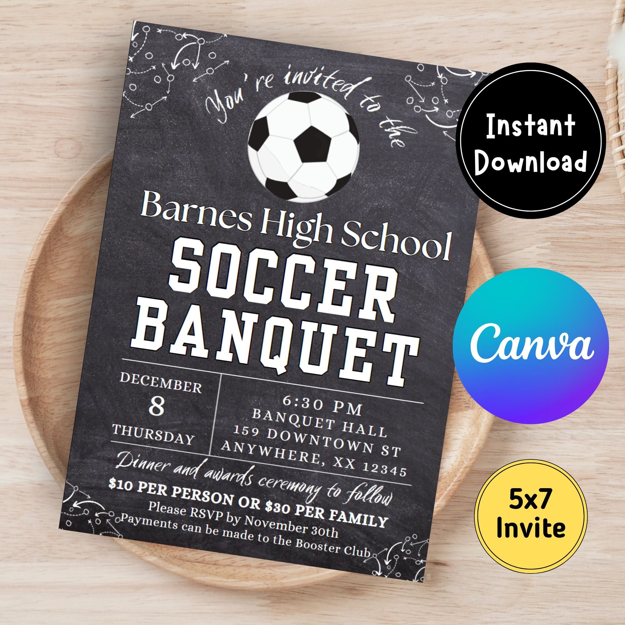 Printable Soccer Team Banquet Invitation, Team Party, End of Season ...