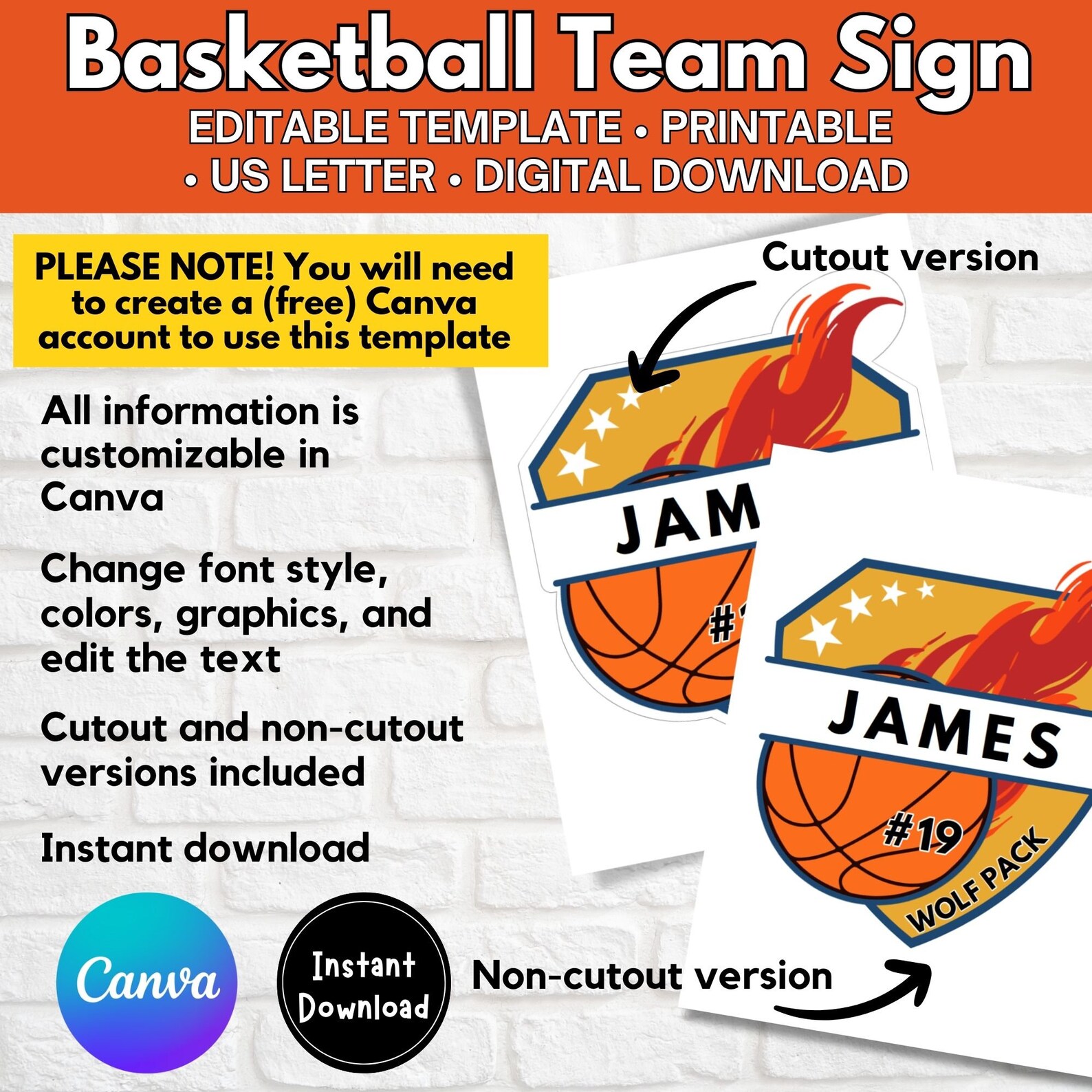 Basketball Door Sign, Basketball Locker Decoration, Canva Template ...