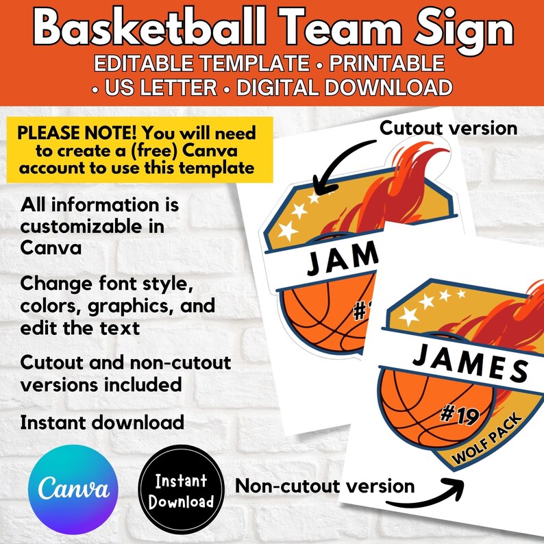 Basketball Door Sign, Basketball Locker Decoration, Canva Template ...