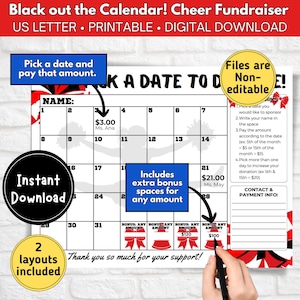 Cheer Pick a Date to Donate Printable, Cheer Calendar Fundraiser ...