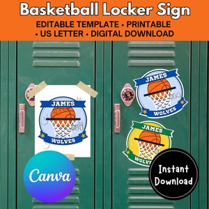 Basketball Door Sign, Canva Template, Locker Decoration, Basketball Tag ...