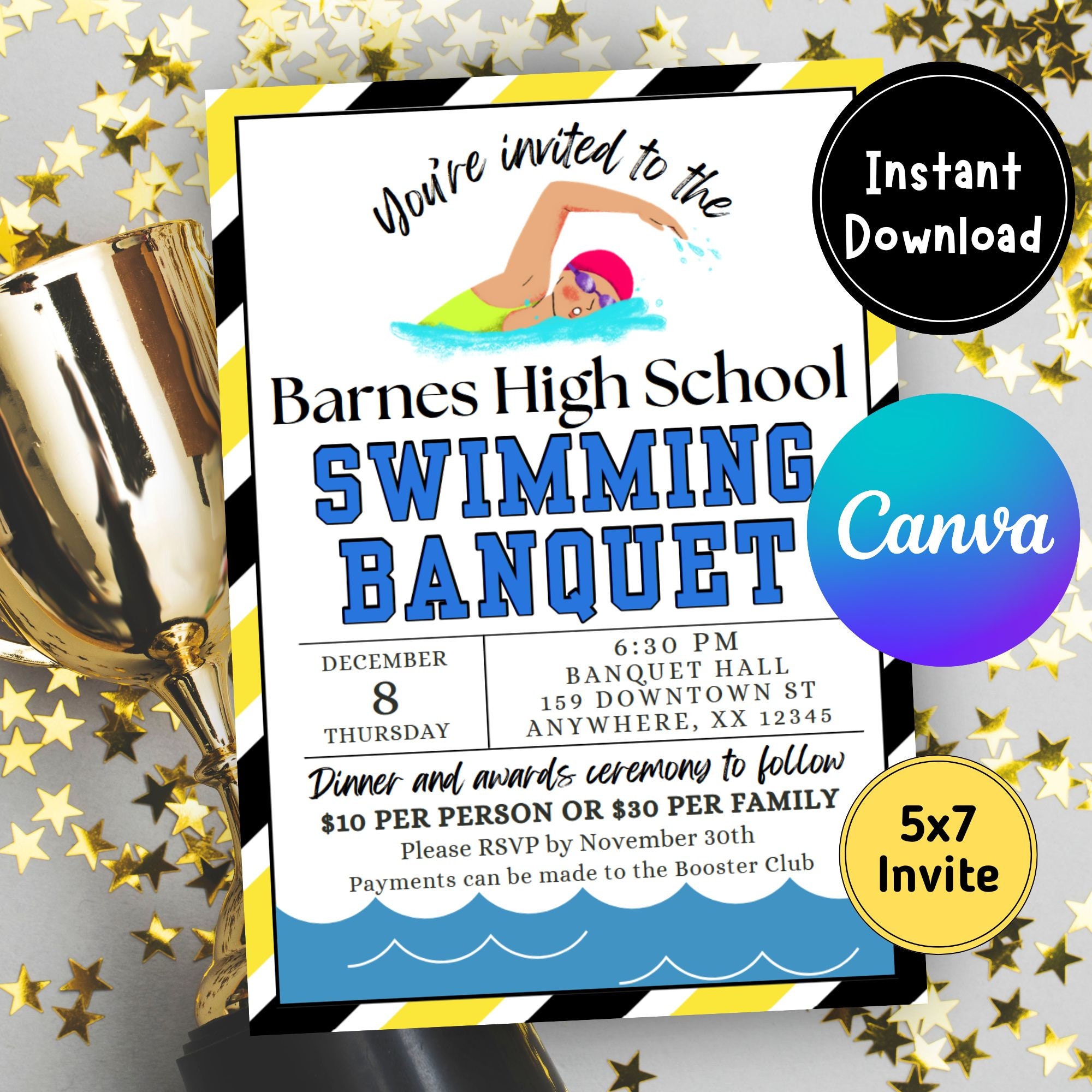 Printable Swim Team Banquet Invitation, Team Party, End of Season ...