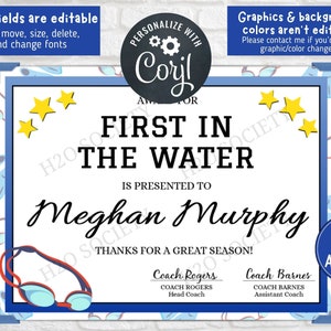 Editable Swimming Award Certificates, Award Ceremony Certificates, End ...