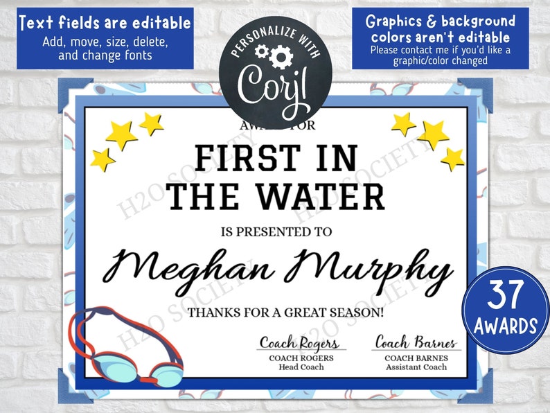 Editable Swimming Award Certificates, Award Ceremony Certificates, End ...