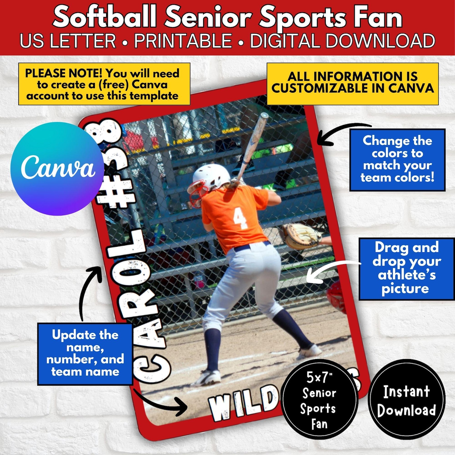 Editable Softball Poster, Senior Fan, Softball Gift, Senior Night ...