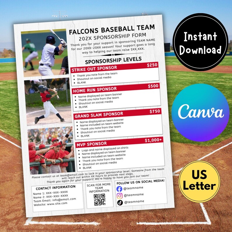 Baseball Sponsorship Flyer Template, Fundraiser Form, Sponsor My Season ...