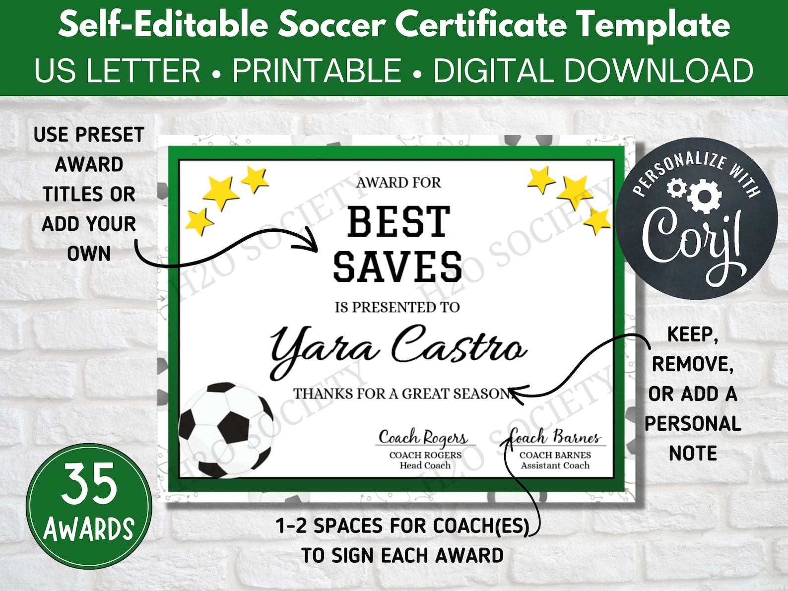 Editable Soccer Award Certificates, Award Ceremony Certificates, End of ...