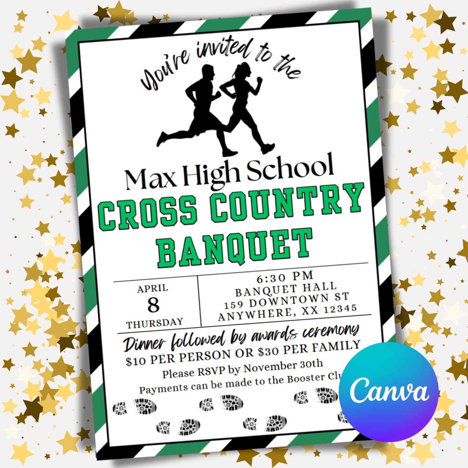 Printable Cross Country Team Banquet Invitation, Team Party, End of ...