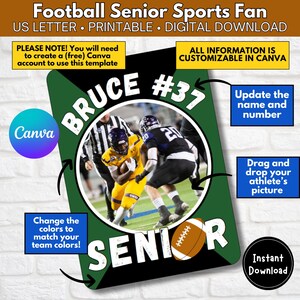 Editable Football Poster, Senior Fan, Football Gift, Senior Night ...