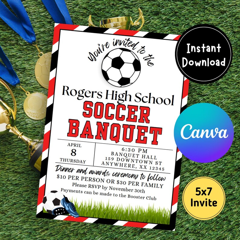 Editable Soccer Banquet Invitation Template, Team Party, End of Season ...