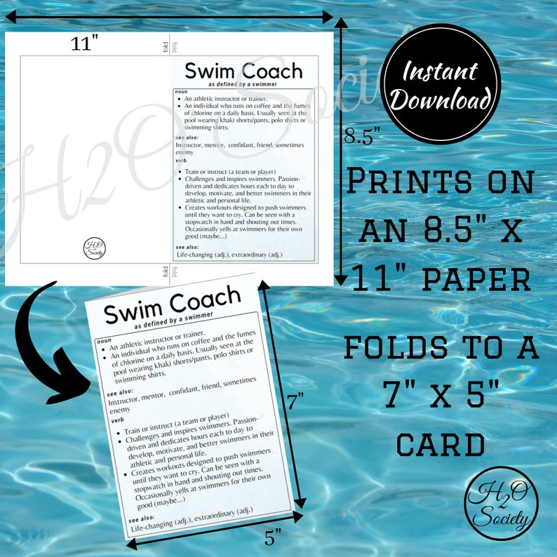 Printable Swim Coach Card Swim Coach Definition Blank - Etsy