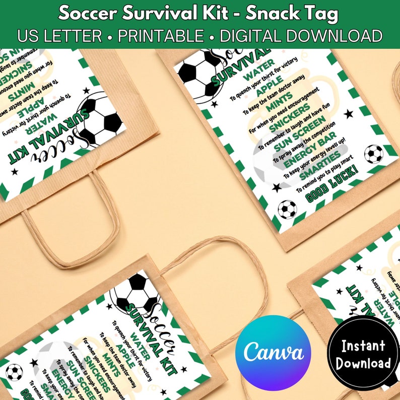 Editable Soccer Survival Kit Gift Tag, Gift Bag Printable, Soccer Gift ...