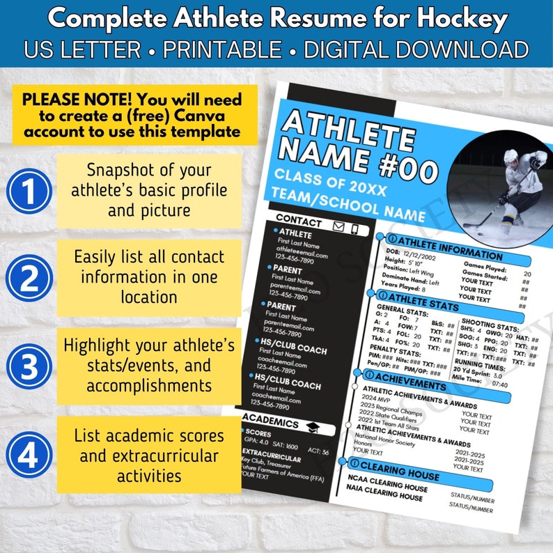 Hockey Player Profile Template, Athlete Profile Sheet, College ...