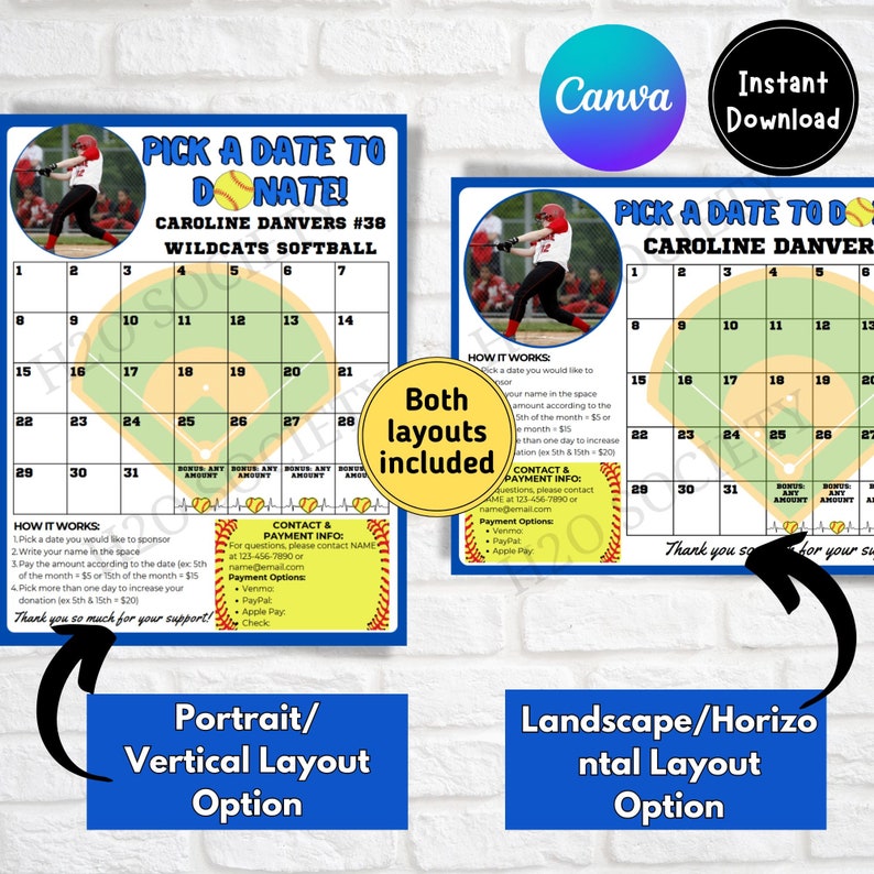 Editable Softball Calendar Fundraiser Template, Pick a Date to Donate ...