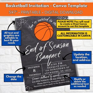 Printable Basketball Team Banquet Invitation, Team Party, End of Season ...